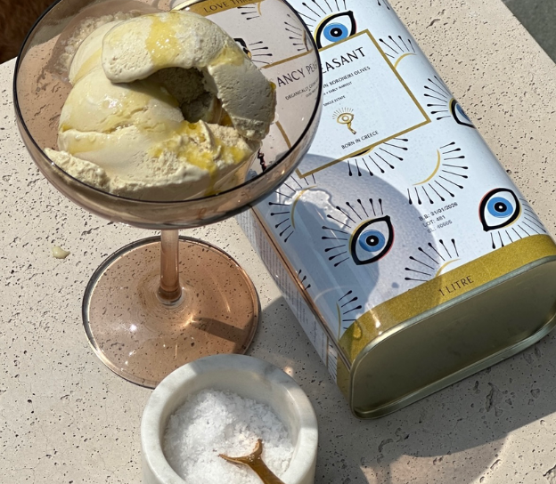 Vanilla Ice Cream with Fancy Peasant Extra Virgin Olive Oil & Flaky Se